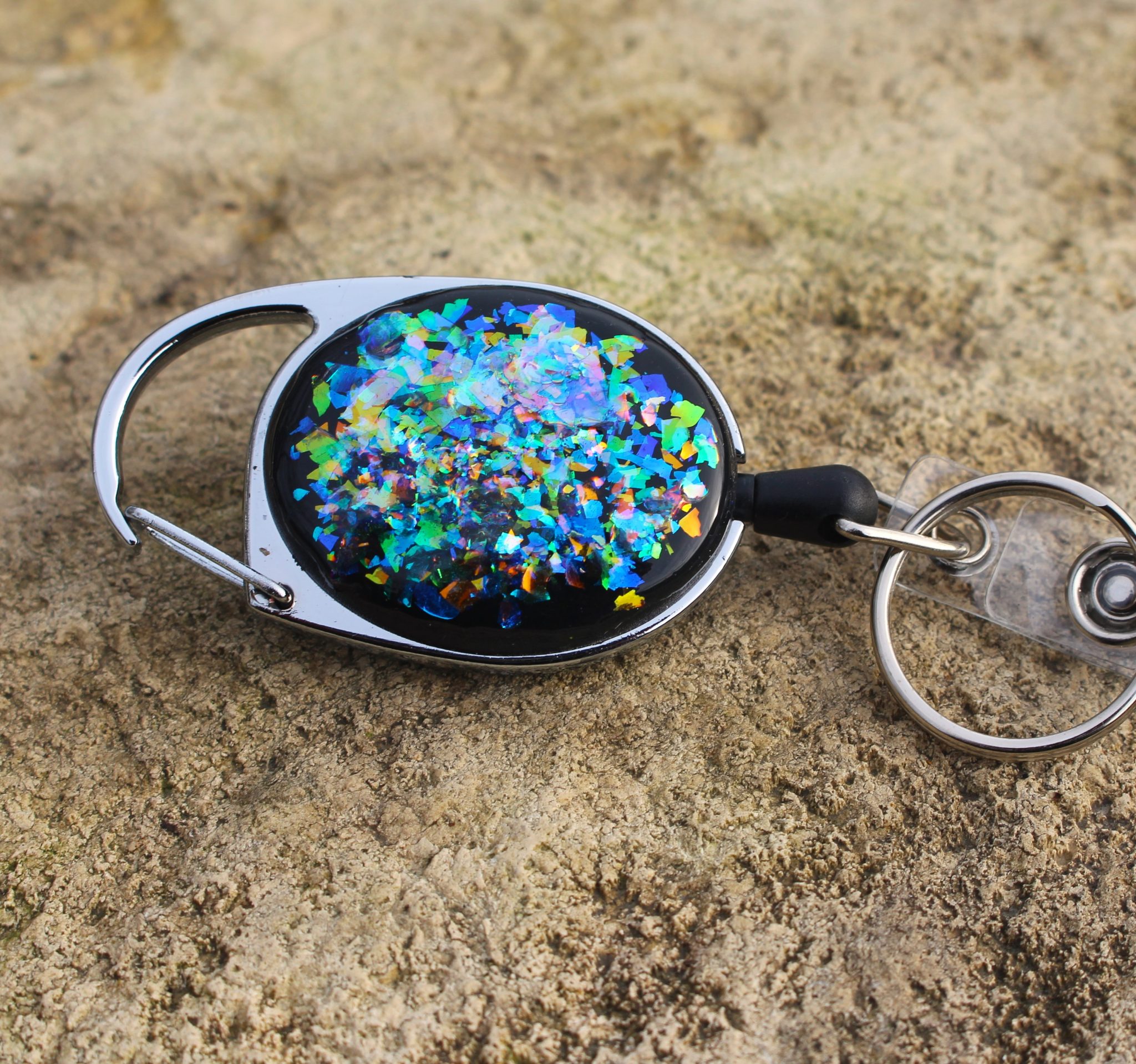 SHUNGITE RETRACTABLE CARABINER Badge Reels with Horizontal Half Card ...